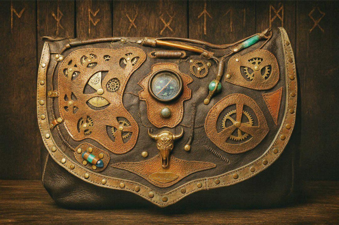 Steampunk Leather Shoulder Bag Lightweight, Handmade With Metal ...