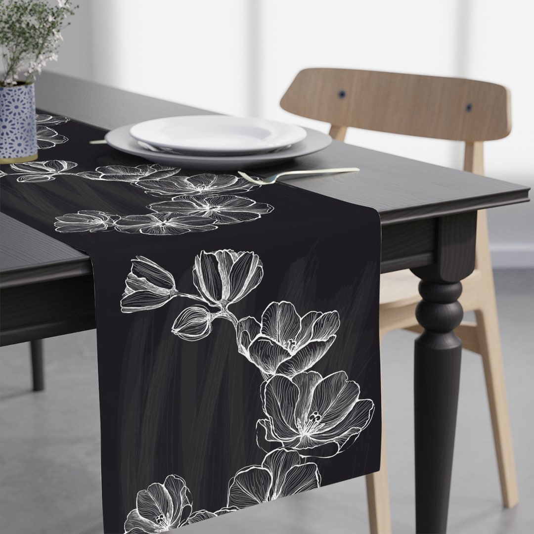 Elegant Cherry Blossom Black and White Table Runner for Funeral ...