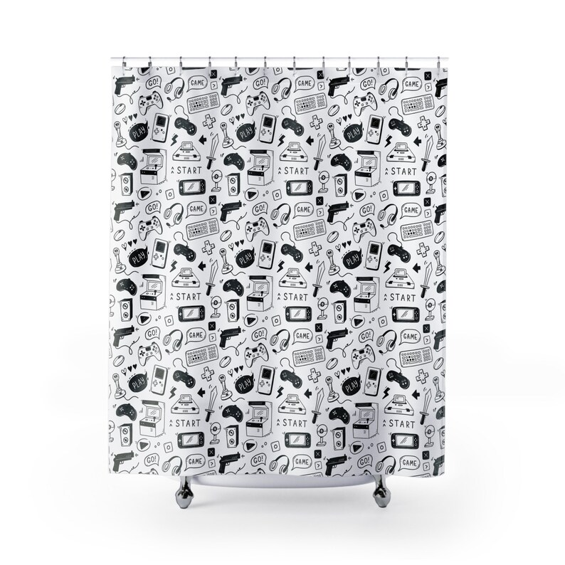 Retro Computer Videogame Gamer Shower Curtain Black White - Etsy