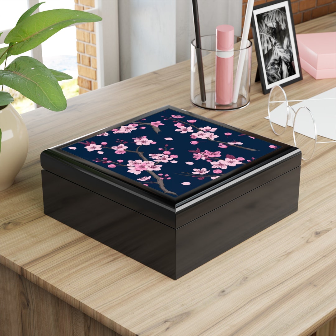 Sakura Pink Cherry Blossom Branches Wooden Keepsake Box Japanese Theme ...