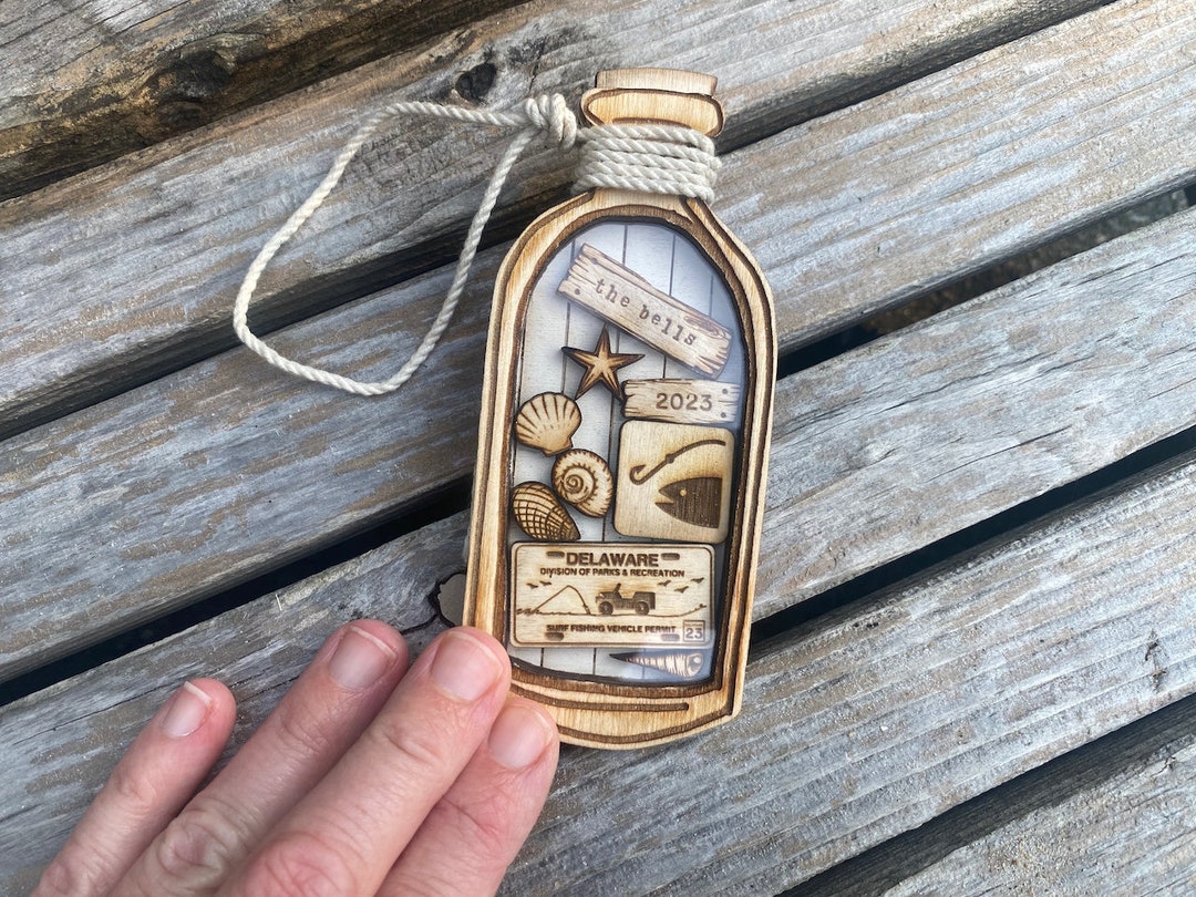 Delaware Surf Fishing Tag Beach Sand Bottle Christmas Ornament Perfect ...