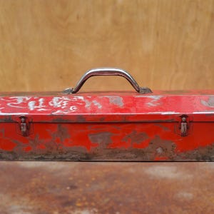 Vintage Distressed Metal Tombstone Tool Box/ Chippy Steel Craft Box ...
