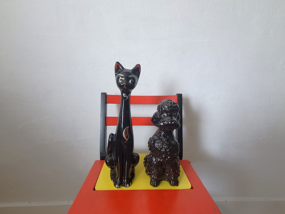 Atomic Age Ceramic Poodle/ Cat Figurines/ Mid Century Pet Statues ...