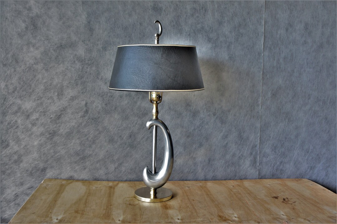 Mid Century Rembrandt Polished Steel Crescent Lamp/1950s Art Deco Table ...