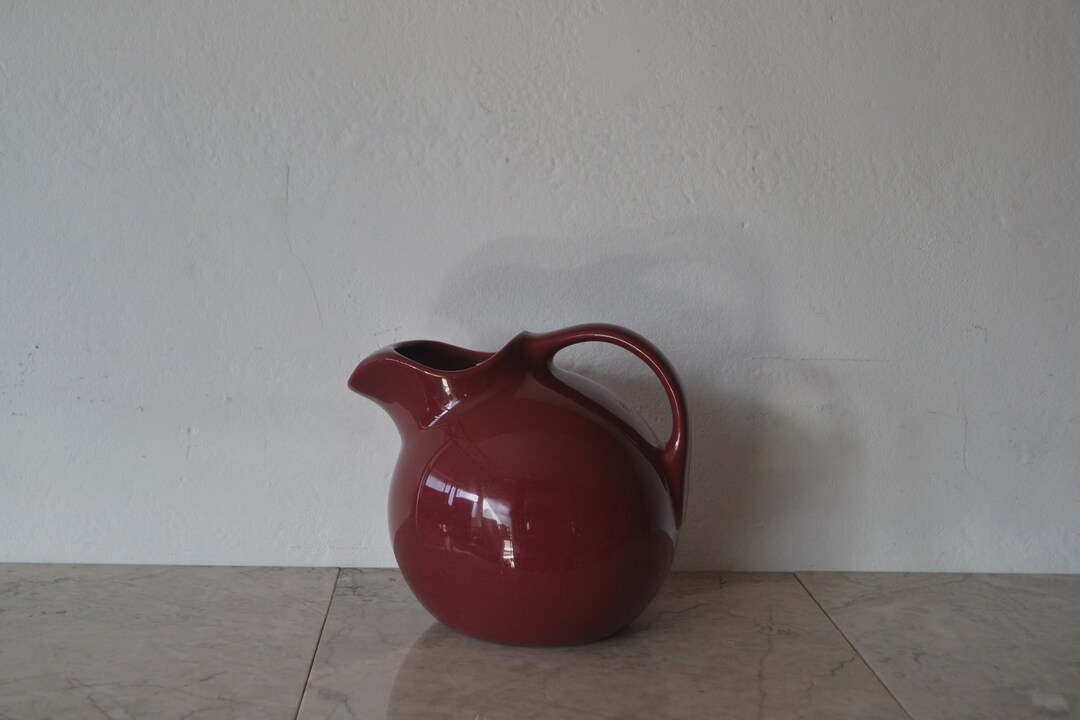 Hall Pottery Ball Pitcher/ 633 Ceramic Pitcher/ Burgundy Glaze/ Mid ...