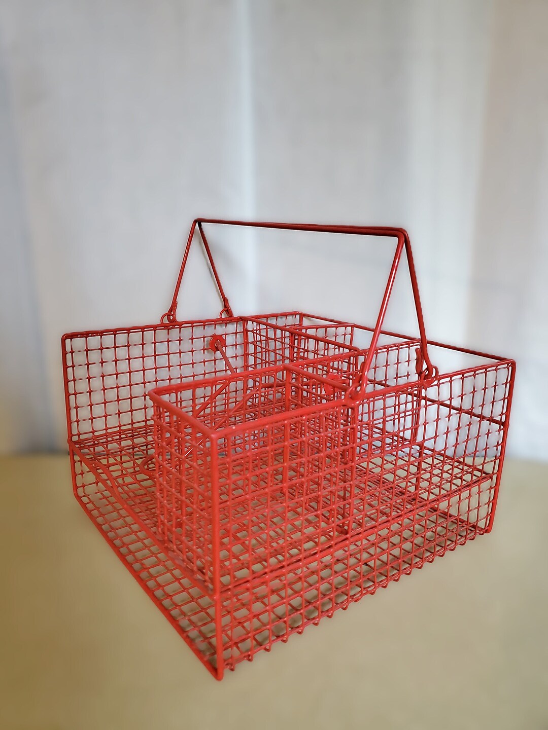 PVC Coated Wire Mesh Caddy/ C. 1980's/ Vintage Cutlery Basket/ Desk ...