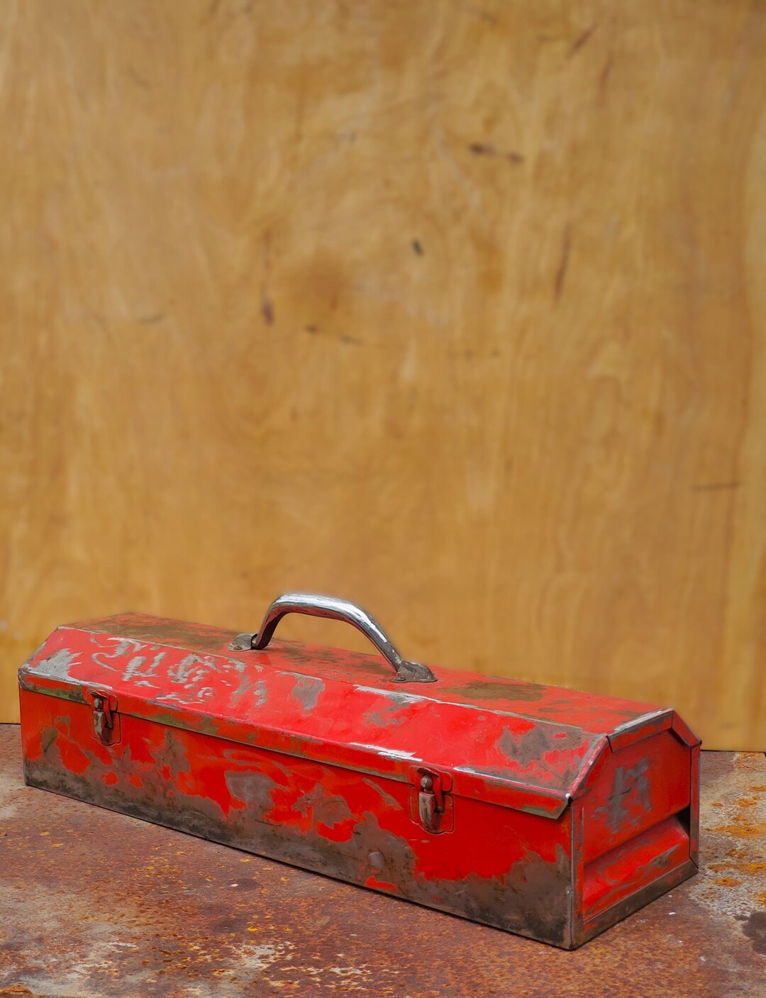 Vintage Distressed Metal Tombstone Tool Box/ Chippy Steel Craft Box ...