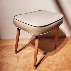 Mid Century Upholstered Stool/ottoman/ Vintage Vinyl Footstool/ Atomic ...