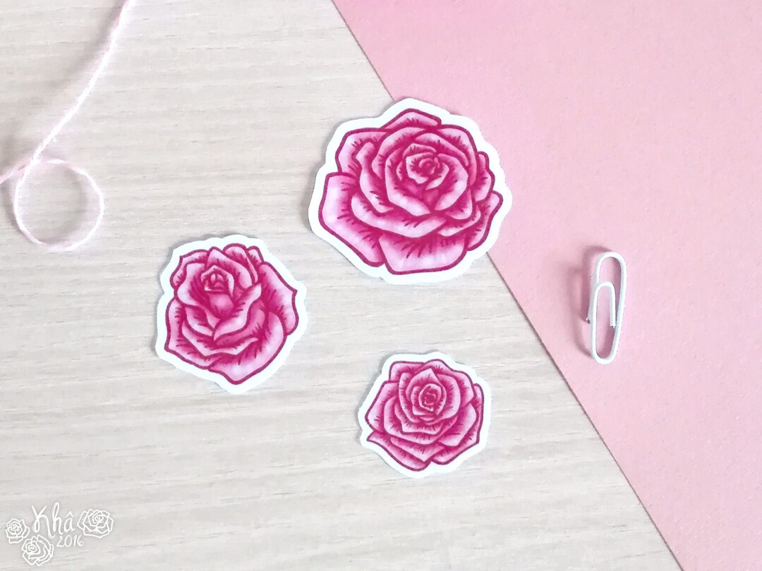 Set of 3 Handmade Pink Roses Flowers Stickers - Etsy