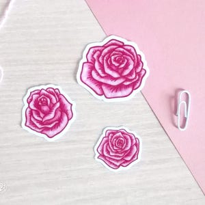 Set of 3 Handmade Pink Roses Flowers Stickers - Etsy