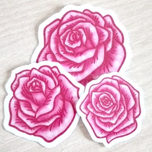 Set of 3 Handmade Pink Roses Flowers Stickers - Etsy