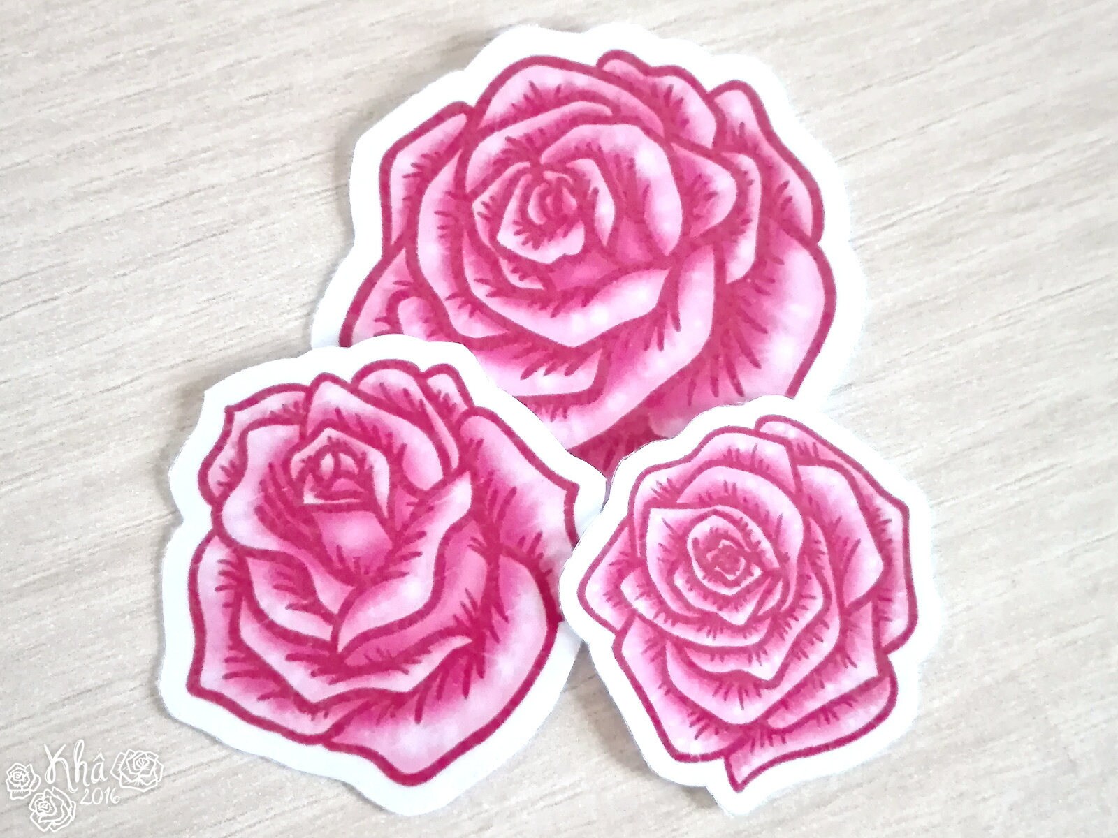 Set of 3 Handmade Pink Roses Flowers Stickers - Etsy
