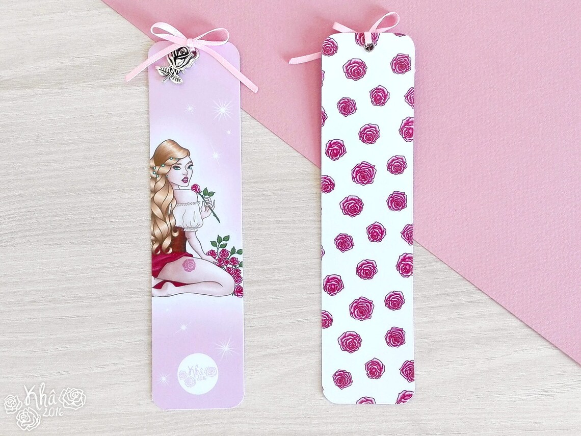 Marque-page jeune fille à la rose - Etsy France