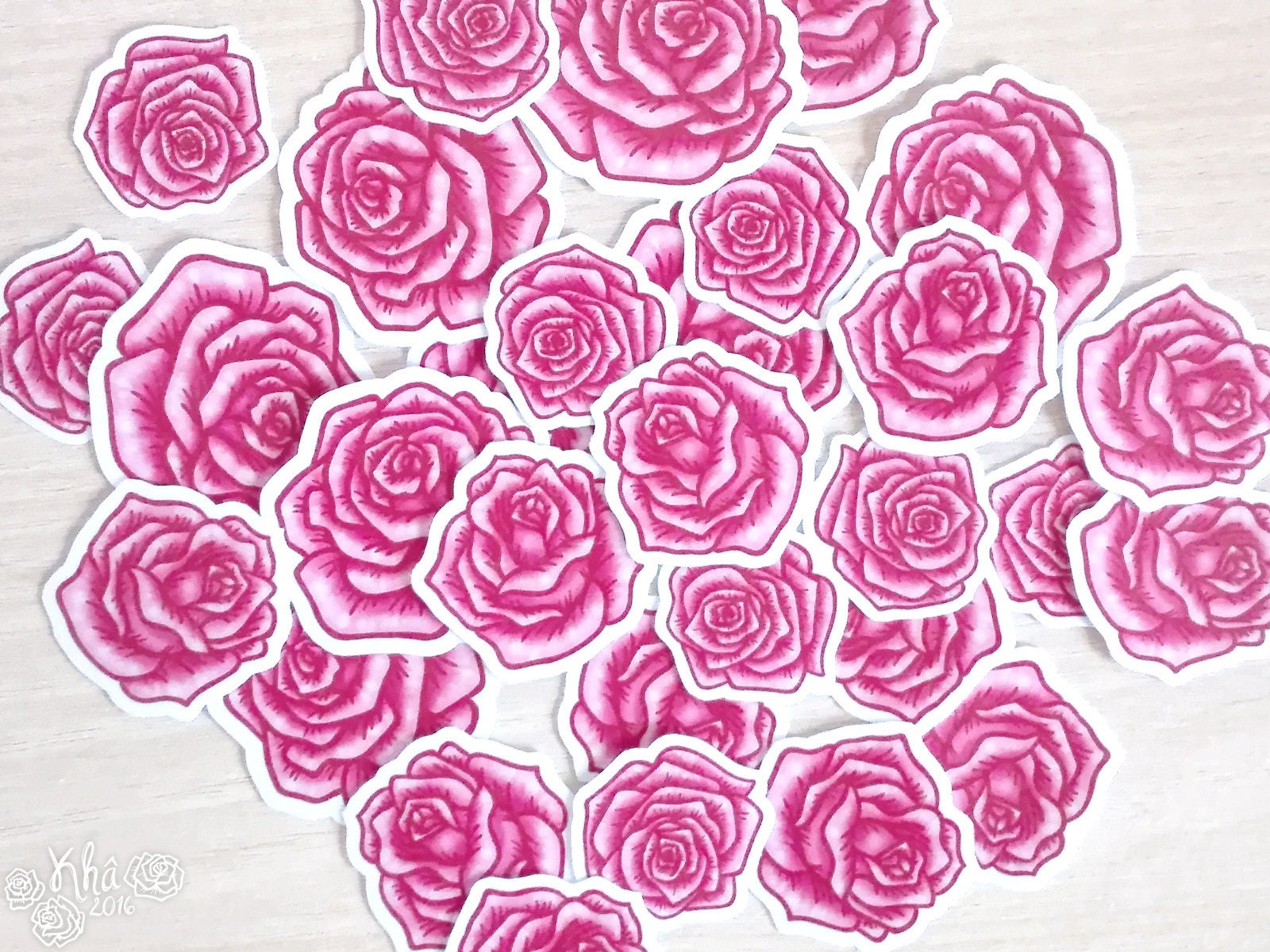 Set of 3 Handmade Pink Roses Flowers Stickers - Etsy