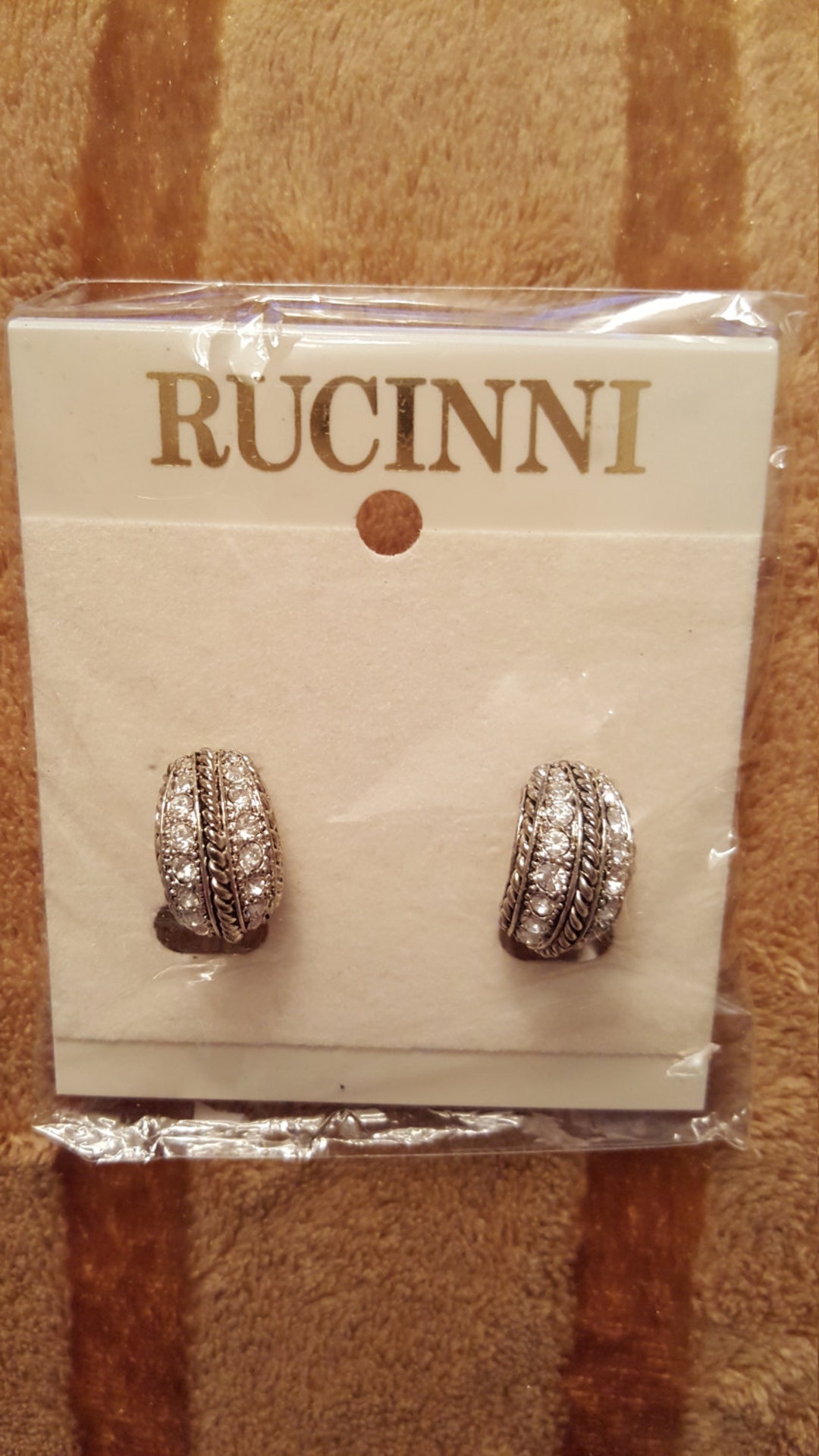 Vintage Rucinni Pierced Earrings, Silver With Clear Stones - Etsy