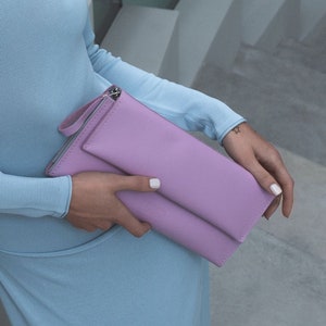 Lilac Leather Clutch, Leather Purse for Night Out, Minimalistic Bag ...