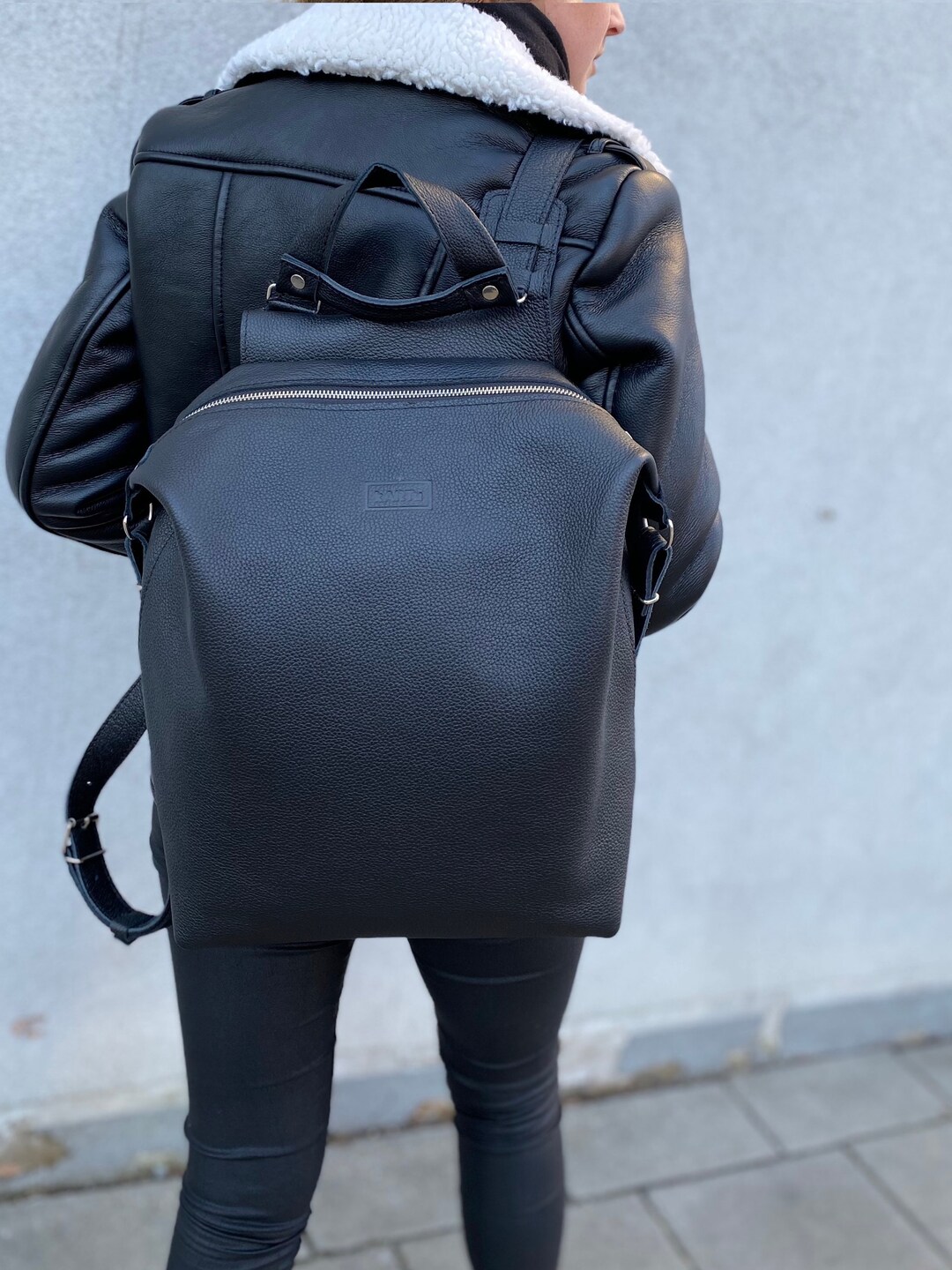 Natural Leather Backpack, Unisex Rucksack, Black Leather Backpack ...