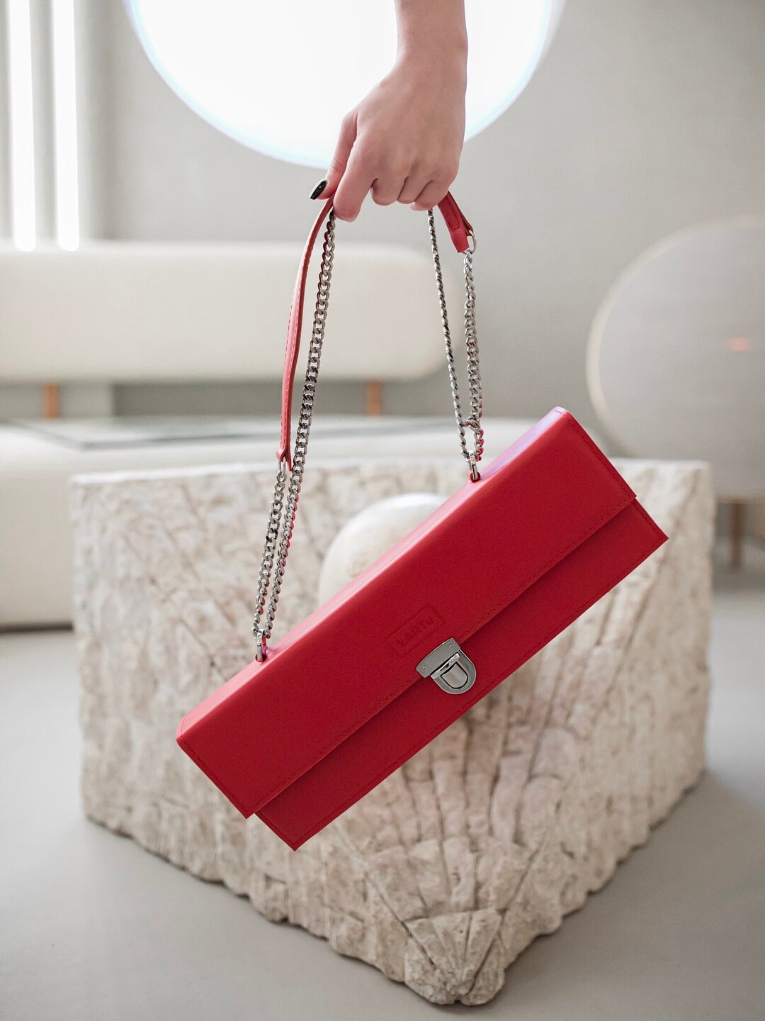 Red Elegant Handbag With Chain, Leather Handbag for Special Occasions ...