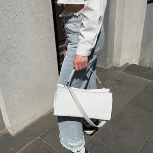 White Shoulder Bag, Top Handle Purse, Summer Handbag, Genuine Leather ...