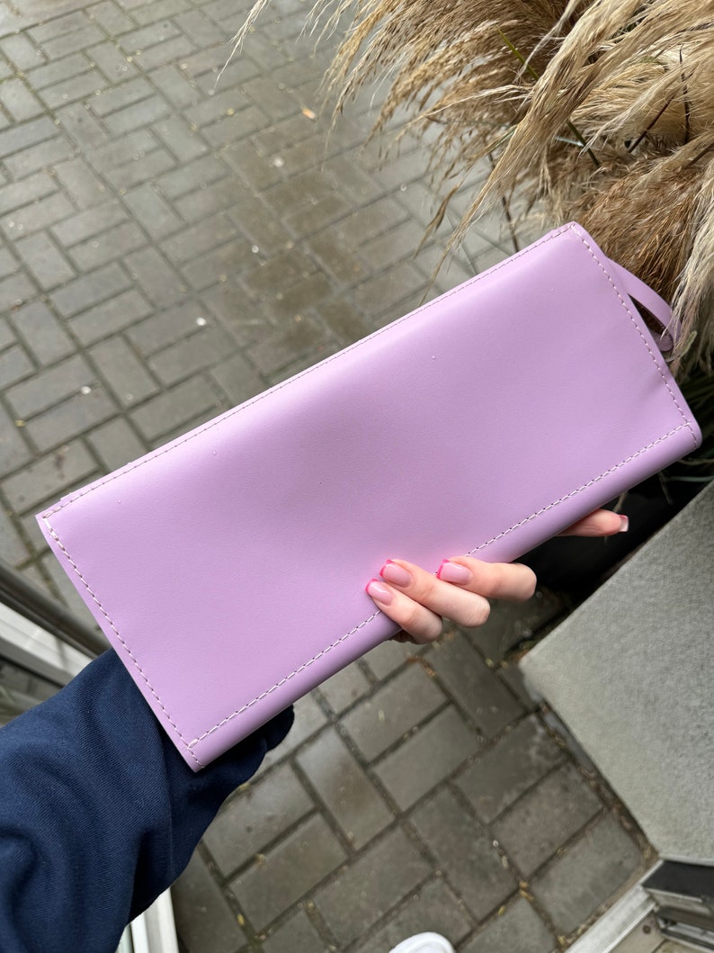 Lilac Leather Clutch, Leather Purse for Night Out, Minimalistic Bag ...