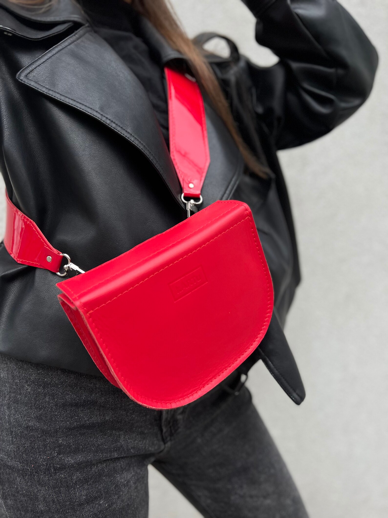 Round Bottom Red Small Handbag, Trendy Mini Bag, Has Two Straps, Waist ...