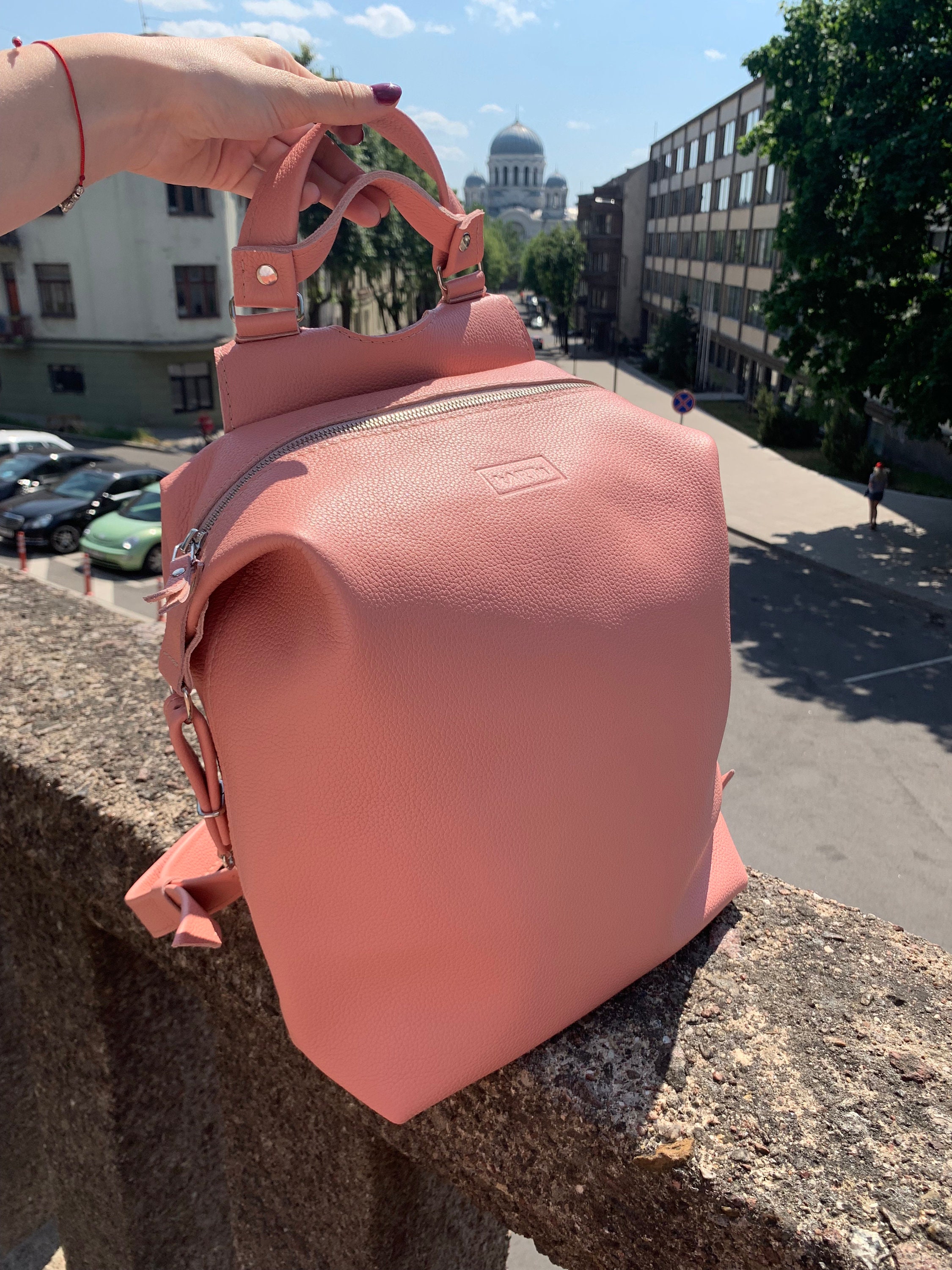 Minimalist Leather Bag, Dusty Pink Leather Backpack, Traveller Bag ...