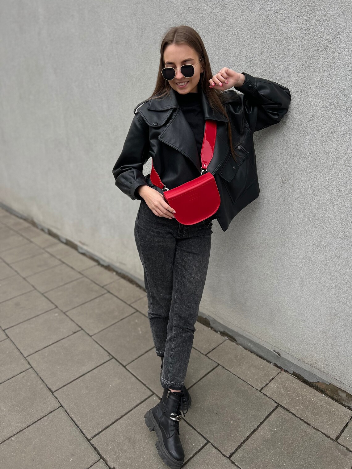 Round Bottom Red Small Handbag, Trendy Mini Bag, Has Two Straps, Waist ...