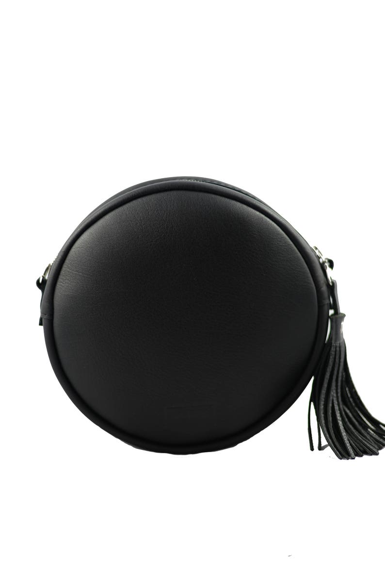 Round Cross-body Bag, Natural Leather Round Purse, Black Leather Bag ...