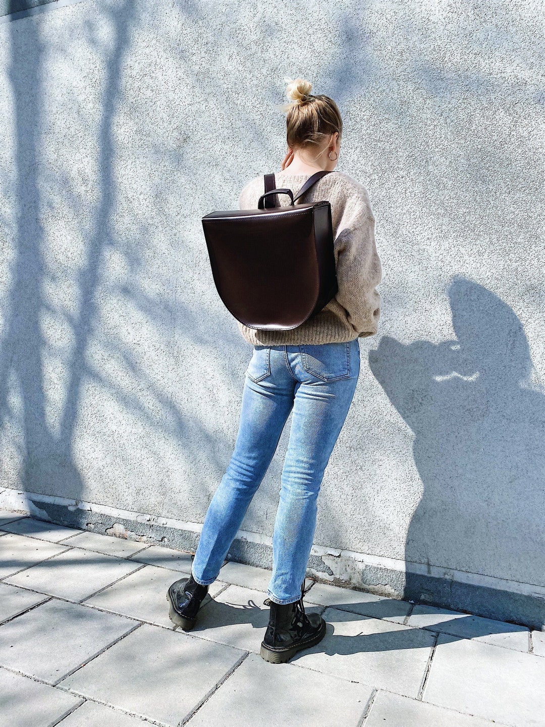 Round Bottom Backpack Brown Leather Rucksack Hard Leather - Etsy