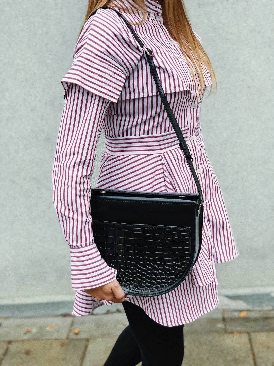 Stylish Leather Handbag With Round Bottom, Bag With Adjustable Strap ...