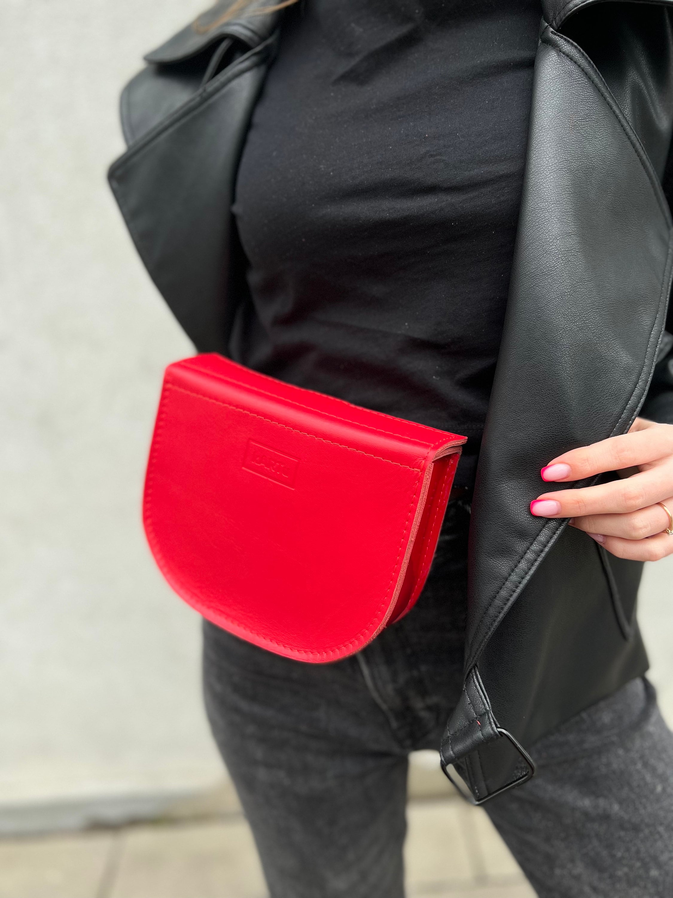 Round Bottom Red Small Handbag, Trendy Mini Bag, Has Two Straps, Waist ...