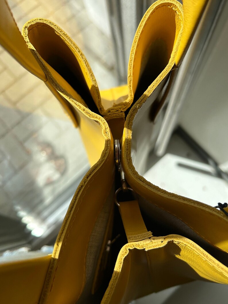 Yellow Tote Handbag, Natural Leather Work Bag for Laptop, Yellow Tote ...