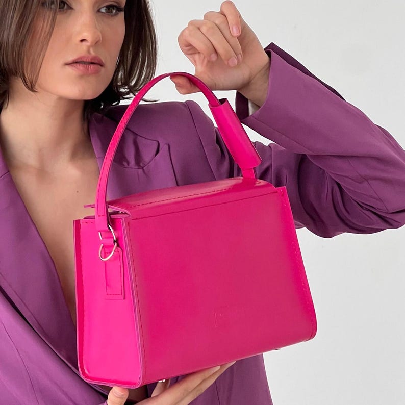 Elegant Pink Leather Top Handle Bag – Handmade Formal Handbag - Etsy