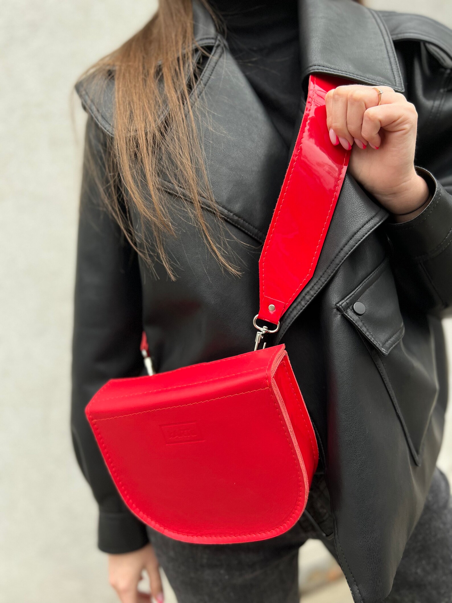 Round Bottom Red Small Handbag, Trendy Mini Bag, Has Two Straps, Waist ...