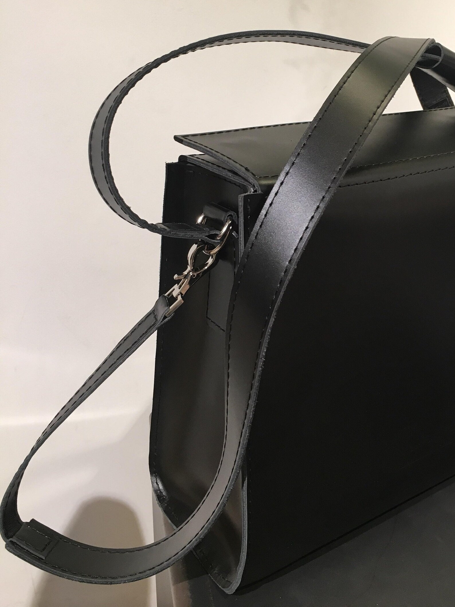 Black Leather Handbag – Large Structured Bag, Square Top Handle Purse ...