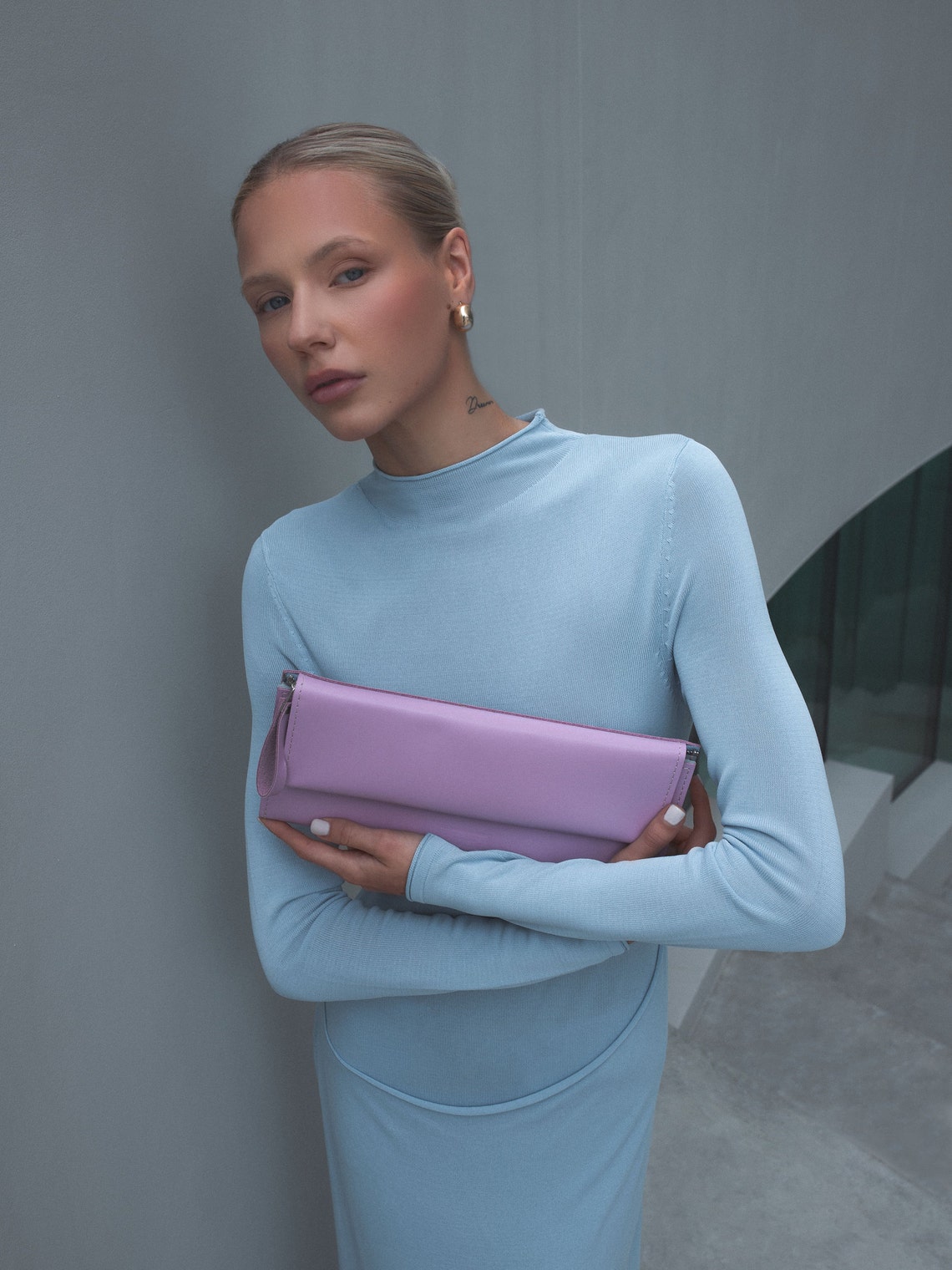 Lilac Leather Clutch, Leather Purse for Night Out, Minimalistic Bag ...