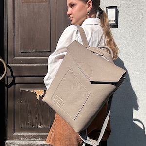 Natural Leather Backpack, Backpack for Work, Laptop Rucksack, School ...