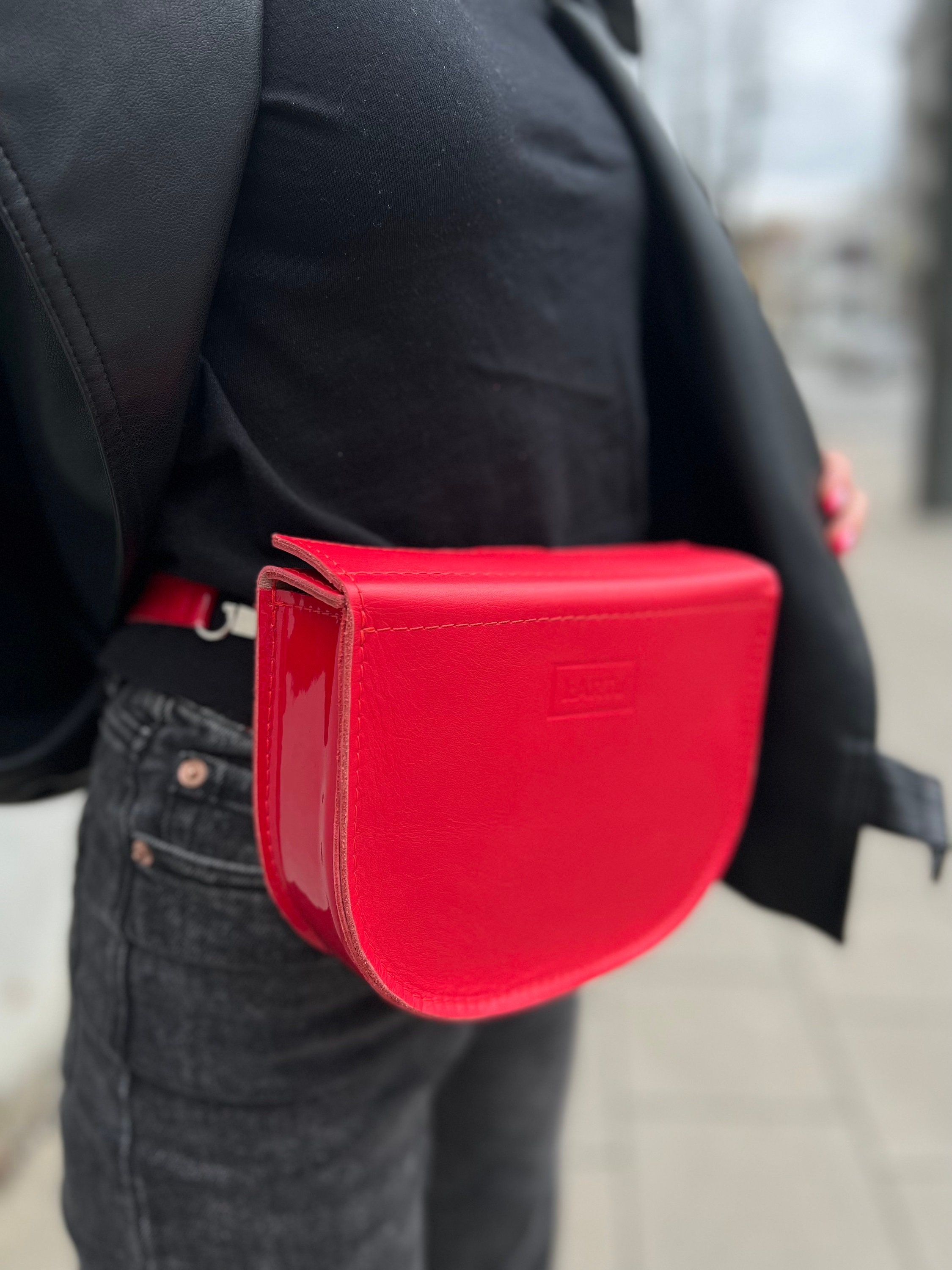 Round Bottom Red Small Handbag, Trendy Mini Bag, Has Two Straps, Waist ...