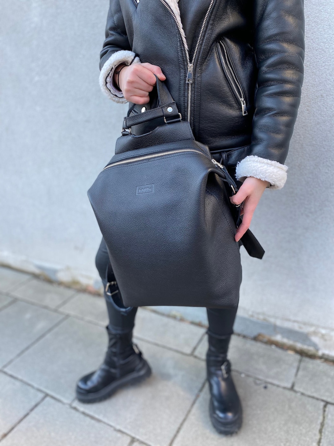 Natural Leather Backpack, Black Rucksack, Natural Leather Laptop Case ...