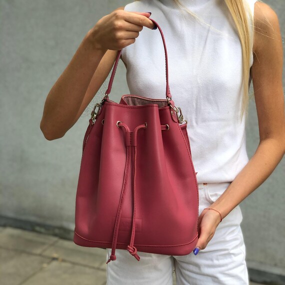 Bolso de piel rosa tipo cubo bolso de hombro italiano bolso grande con asa superior regalo personalizado para mujer bolso de piel hecho a mano Etsy Mexico
