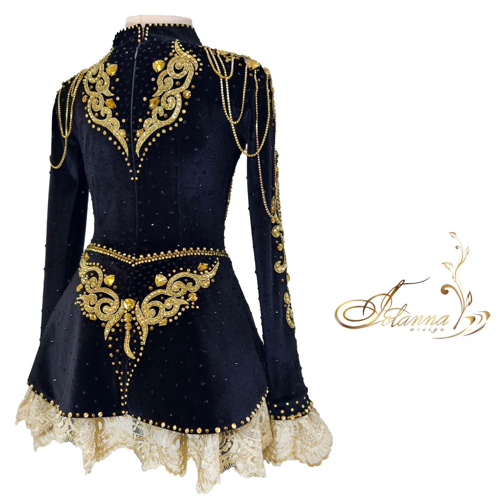 Black With Gold Ice Skating Dress Classical Music Figure Skating Dress ...