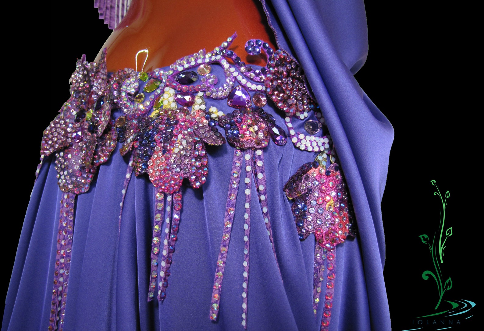 Purple Belly Dance Costume With Hip Cut Outs, Oriental Fringed Dancing ...