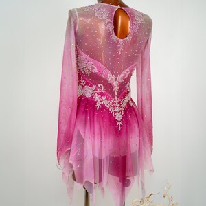 Pink Rose Ice Skating Dress: Shimmering Floral Crystals, Elegant ...