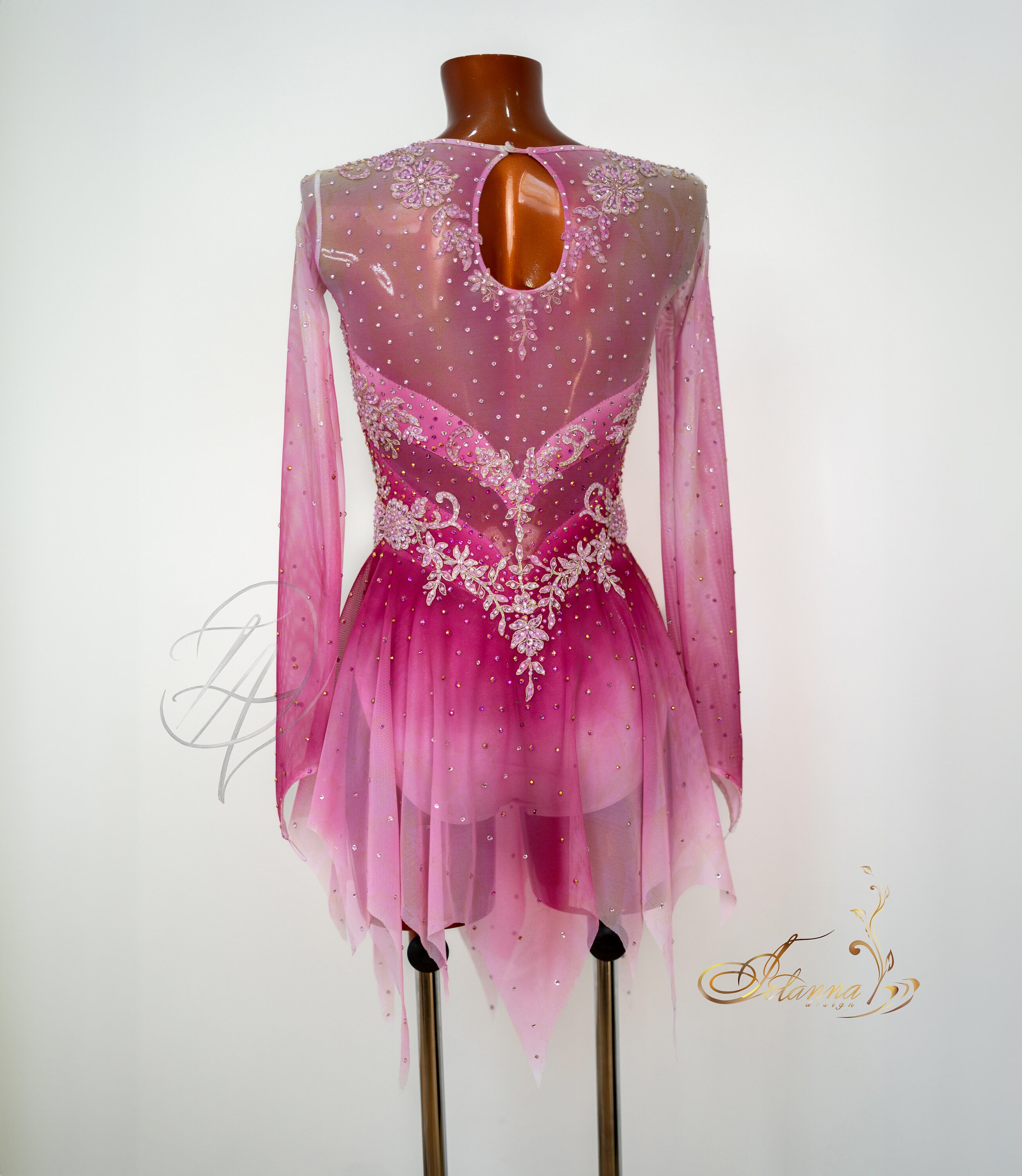 Pink Rose Ice Skating Dress: Shimmering Floral Crystals, Elegant ...