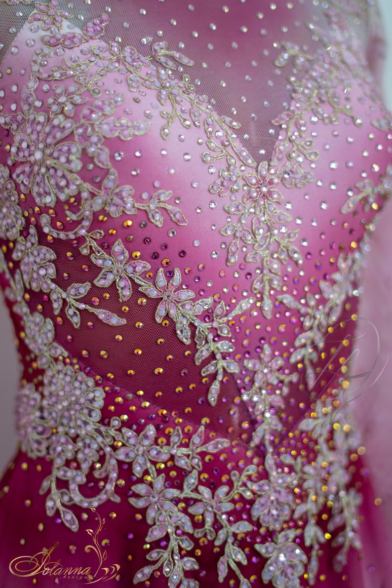 Pink Rose Ice Skating Dress: Shimmering Floral Crystals, Elegant ...