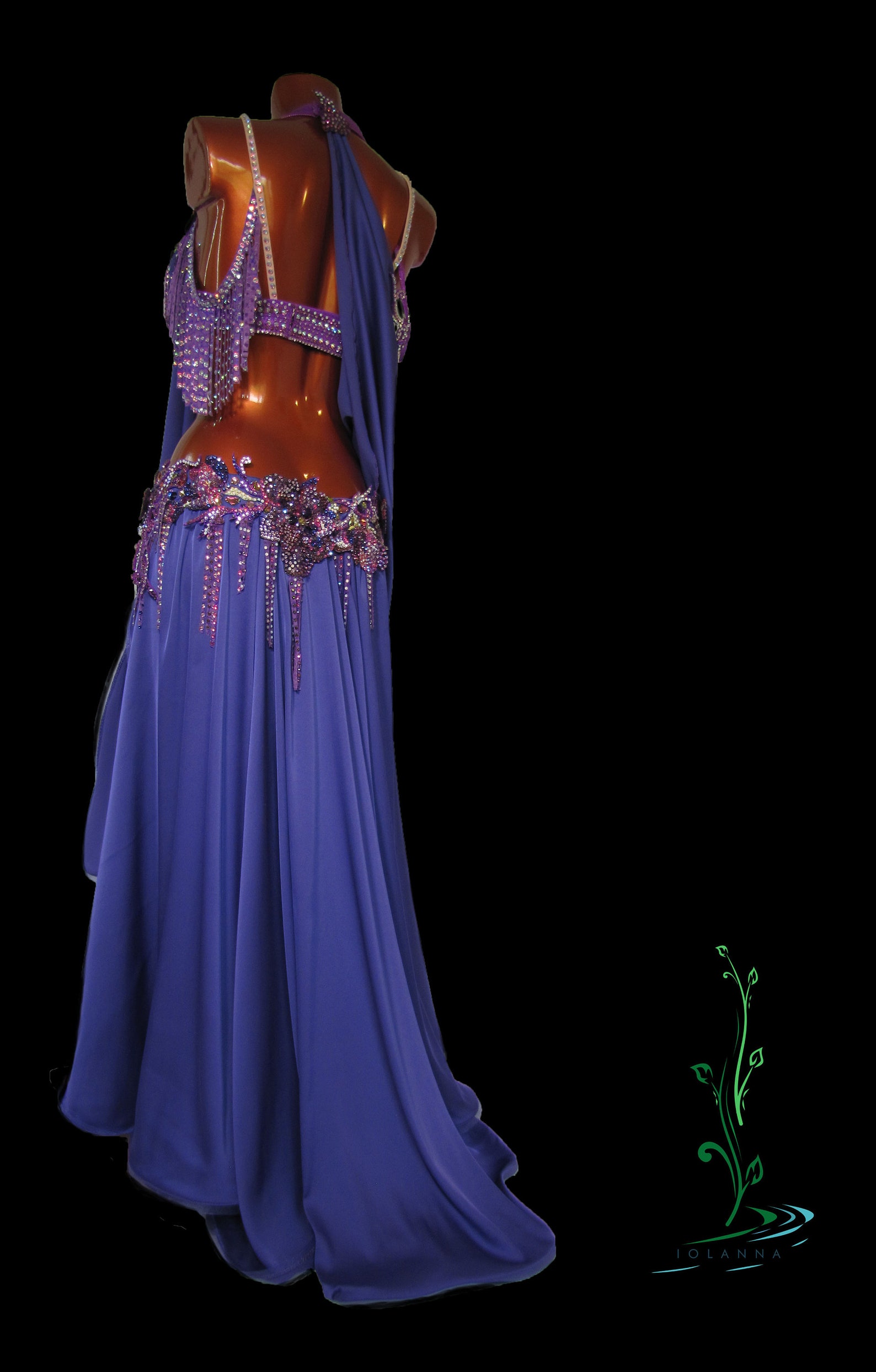Purple Belly Dance Costume With Hip Cut Outs, Oriental Fringed Dancing ...