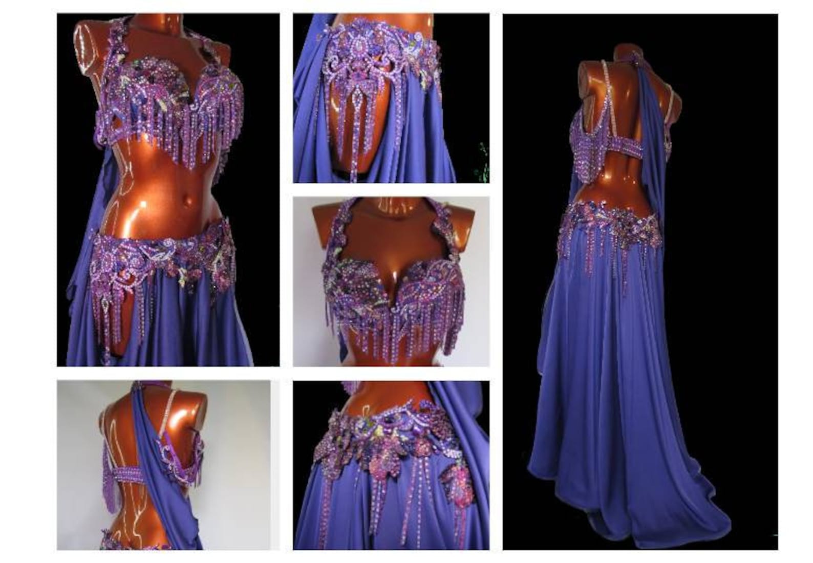 Purple Belly Dance Costume With Hip Cut Outs, Oriental Fringed Dancing ...