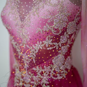 Pink Rose Ice Skating Dress: Shimmering Floral Crystals, Elegant ...
