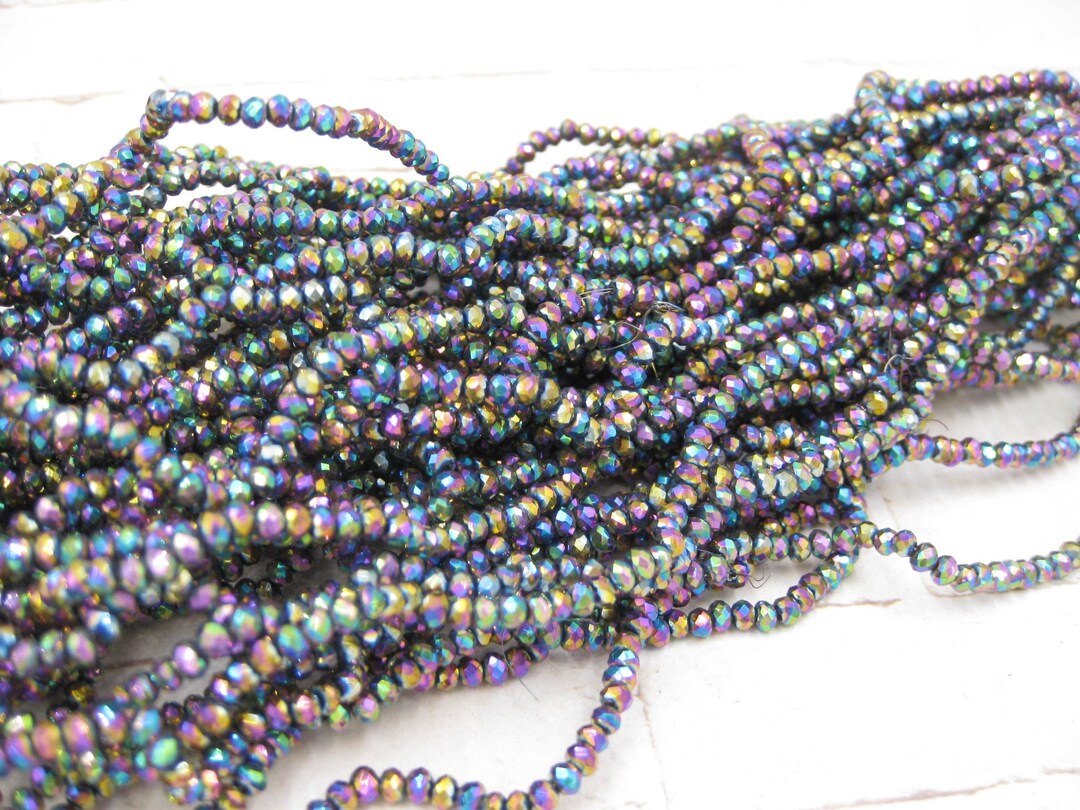 Rainbow Iris Crystal Rondelles - Metallic Iris Glass Beads - 3x2mm ...