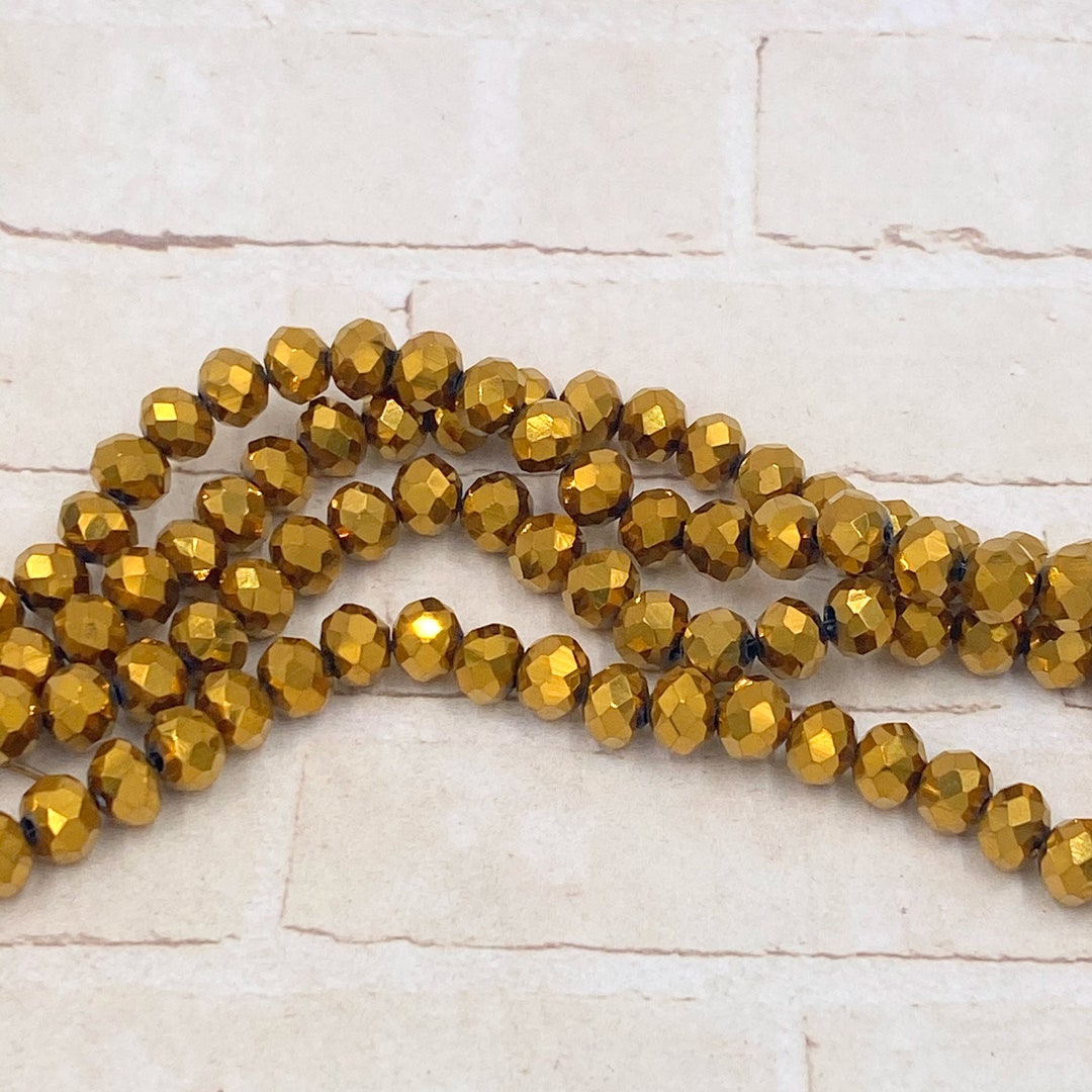 Gold Crystal Beads 6mm Metallic Gold Crystal Rondelle 6x4mm Full Strand ...